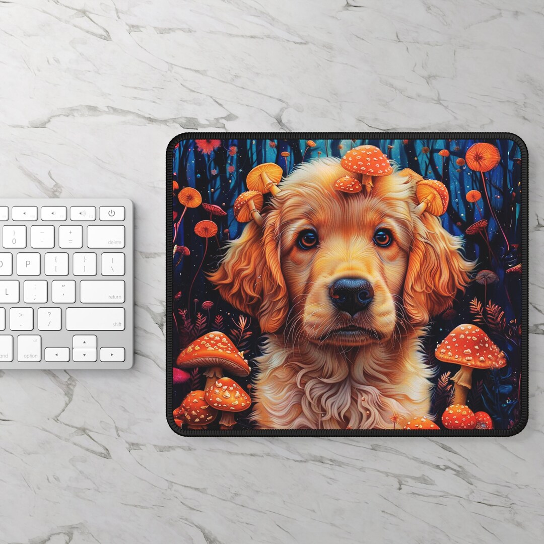 Psychedelic Golden Retriever Gaming Mousepad, Fun Retriever Fantasy Art ...