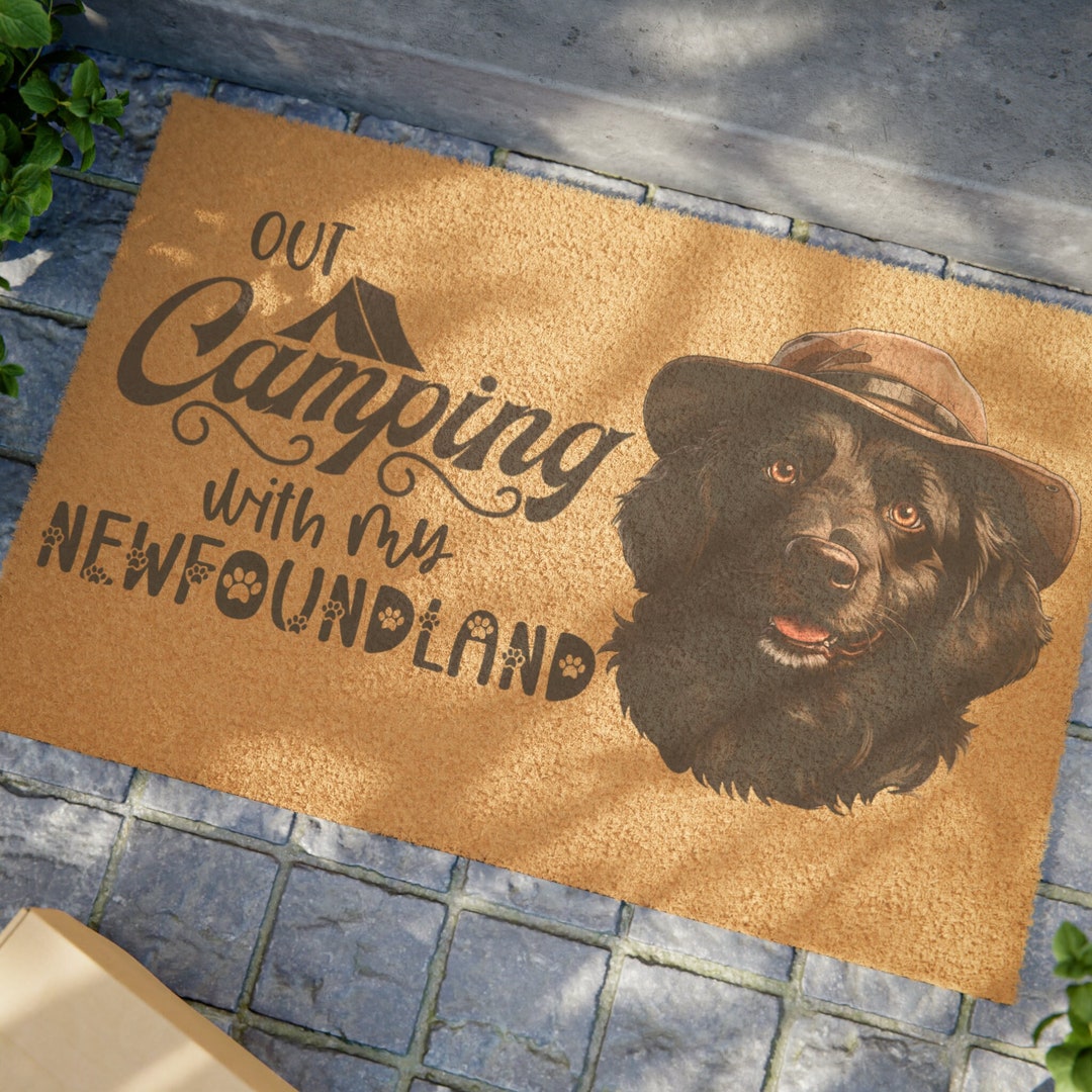 Out Camping With My Newfoundland Door Mat, Outdoor Mat Gift for Camping ...