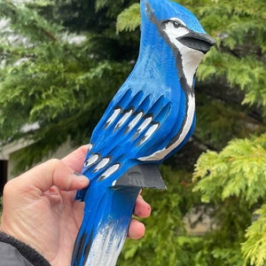 Hand Carved Wooden Blue Jay. Mount It on a Tree Branch, Fence ...