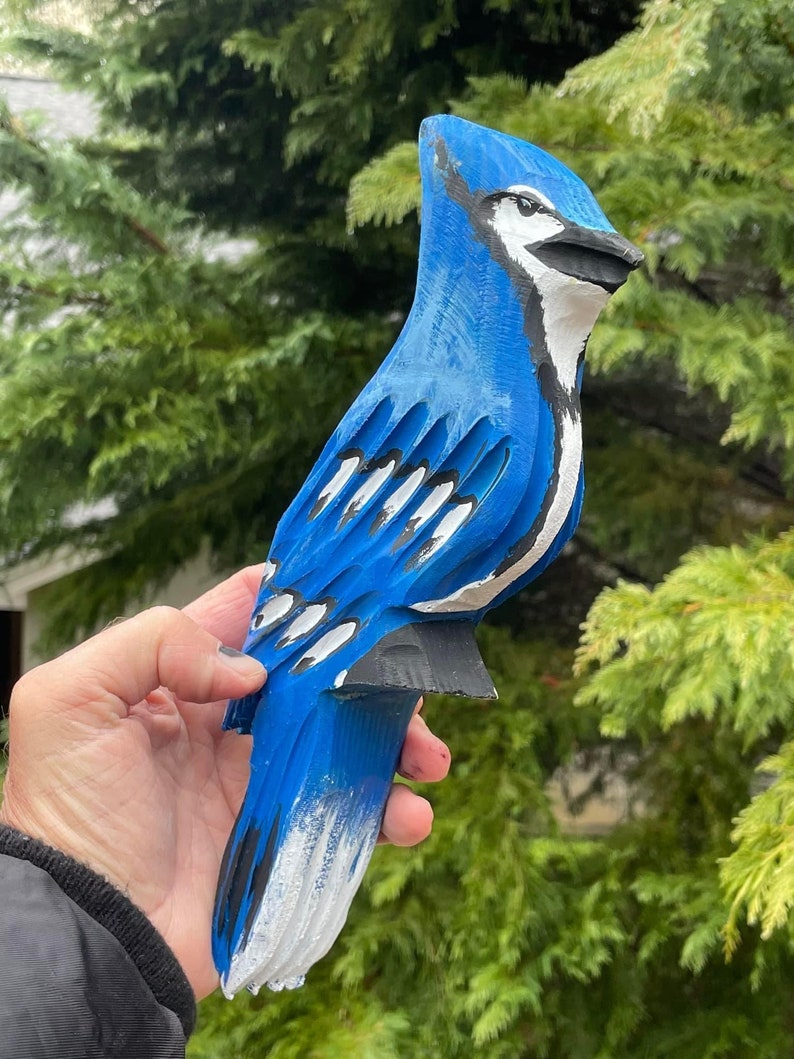 Hand Carved Wooden Blue Jay. Mount It on a Tree Branch, Fence ...