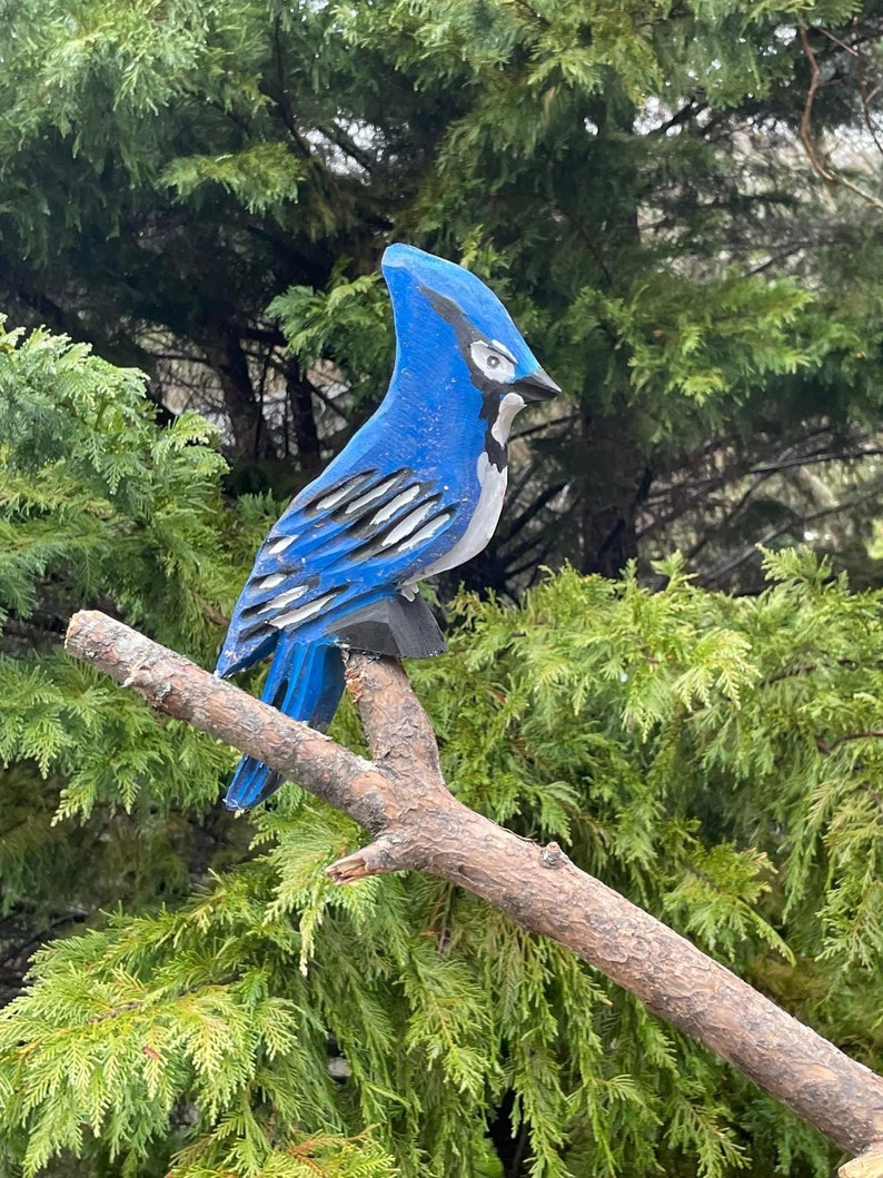 Hand Carved Wooden Blue Jay. Mount It on a Tree Branch, Fence ...