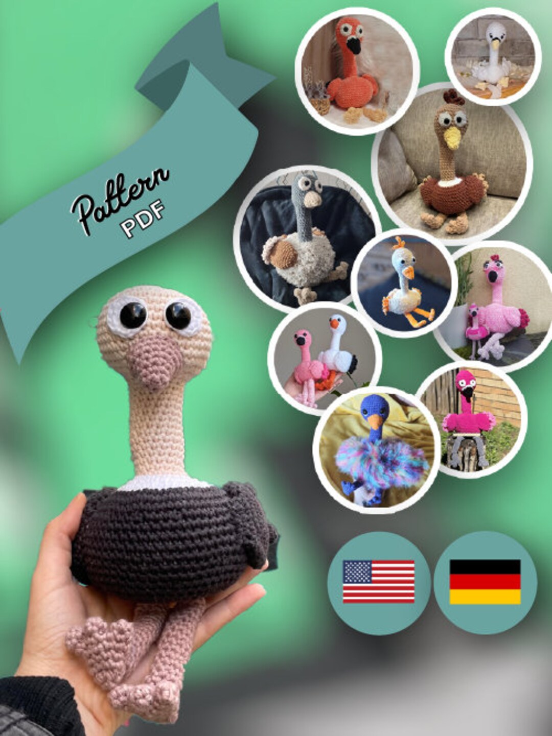 Crochet Pattern Big Bird Amigurumi PDF US Terms / Häkelanleitung Großer ...