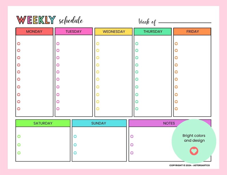 Weekly Schedule Template for Kids to Record Their Homeschool or School ...