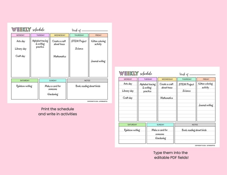 Weekly Schedule Template for Kids to Record Their Homeschool or School ...
