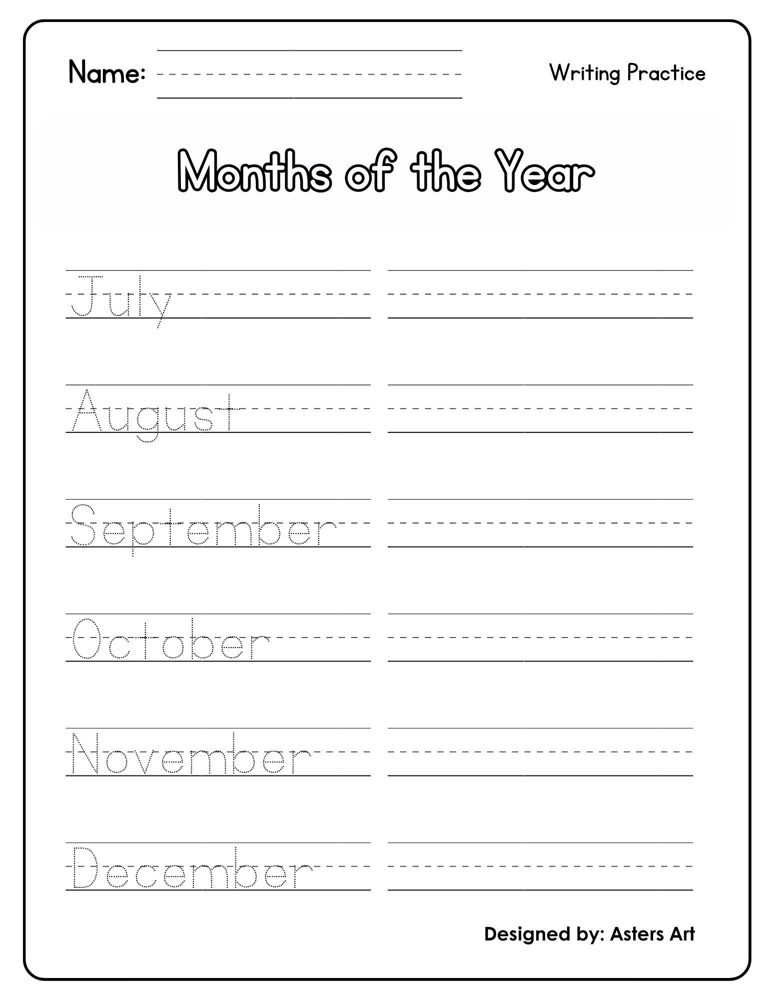 Months of the Year Tracing & Writing Worksheets for Preschool, Pre-k ...