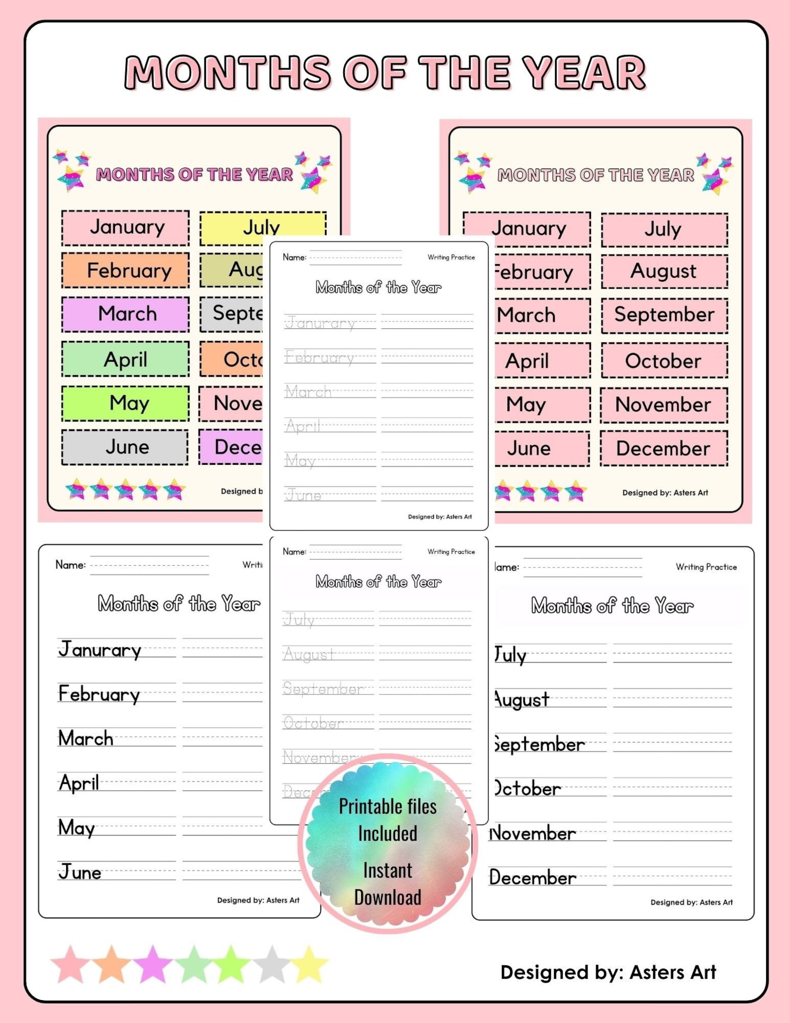 Months of the Year Tracing & Writing Worksheets for Preschool, Pre-k ...
