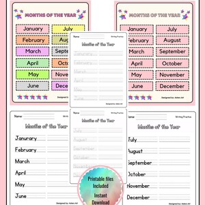 Months of the Year Tracing & Writing Worksheets for Preschool, Pre-k ...