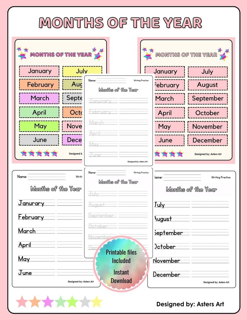 Months of the Year Tracing & Writing Worksheets for Preschool, Pre-k ...
