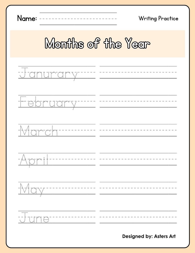 Months of the Year Tracing & Writing Worksheets for Preschool, Pre-k ...