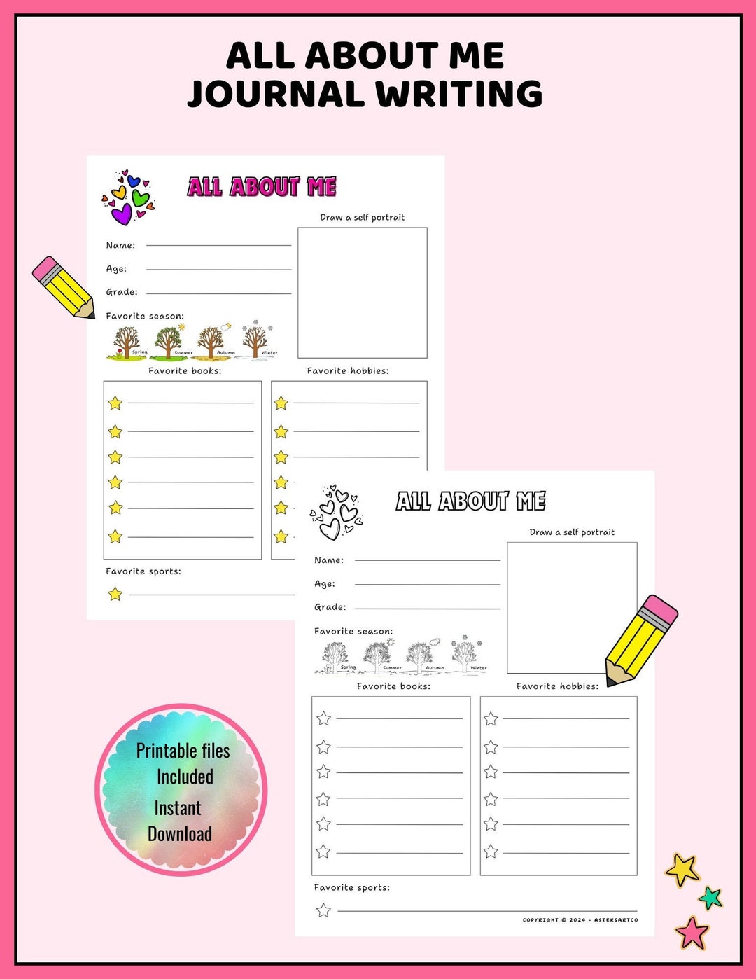 All About Me Journal Writing, All About Me Worksheets for Kids ...