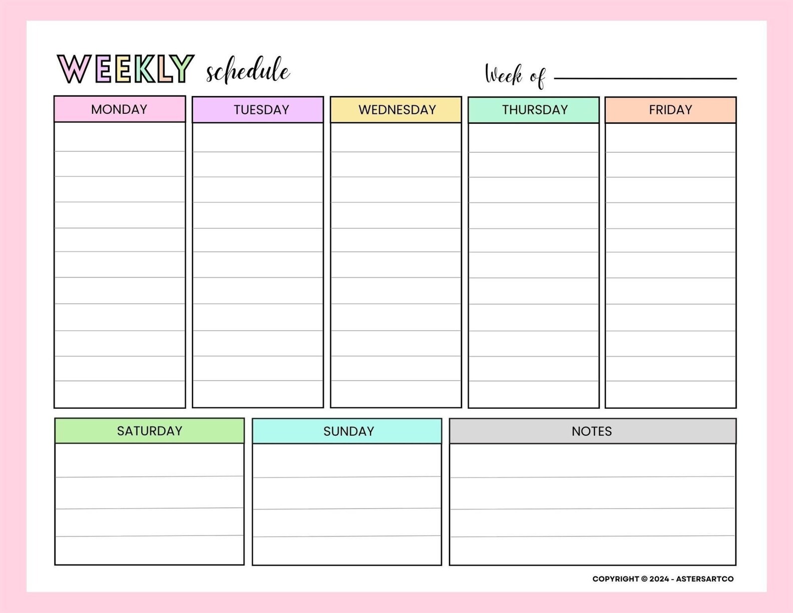 Weekly Schedule Template for Kids to Record Their Homeschool or School ...
