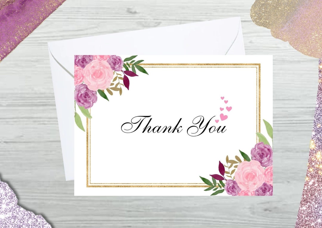 Thank You Floral Card - Printable Instant Download - Etsy