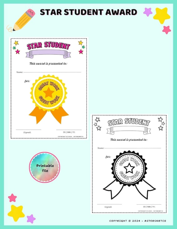 Premio Al Estudiante Estrella Imprimible Ceremonia De Premiación Por