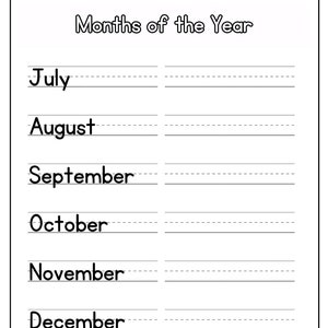 Months of the Year Tracing & Writing Worksheets for Preschool, Pre-k ...