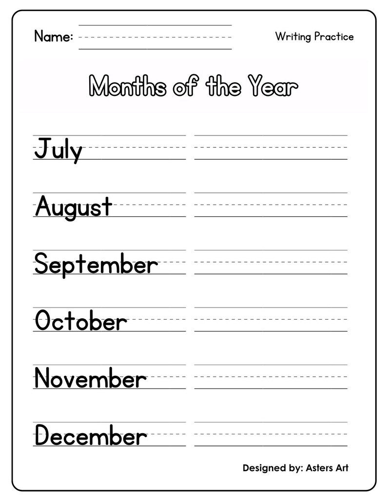 Months of the Year Tracing & Writing Worksheets for Preschool, Pre-k ...