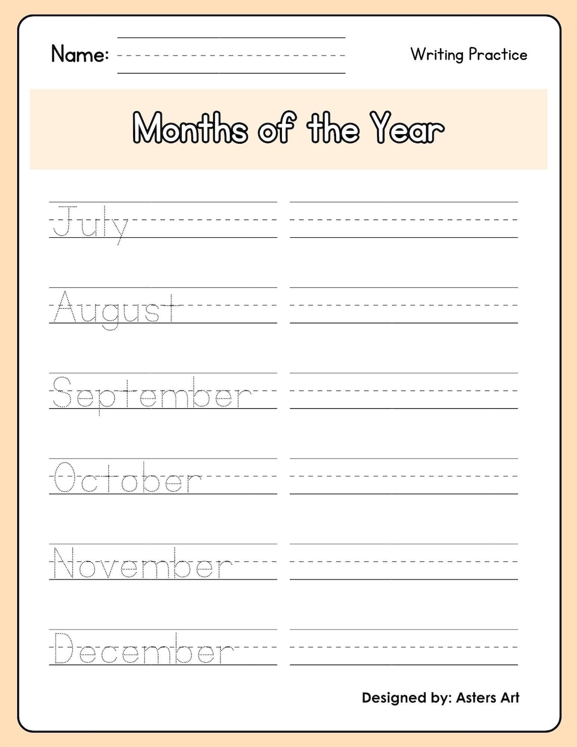 Months of the Year Tracing & Writing Worksheets for Preschool, Pre-k ...