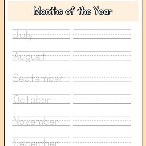 Months of the Year Tracing & Writing Worksheets for Preschool, Pre-k ...