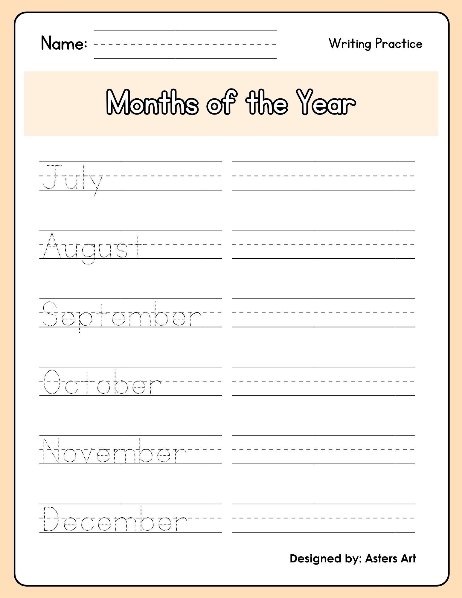 Months of the Year Tracing & Writing Worksheets for Preschool, Pre-k ...