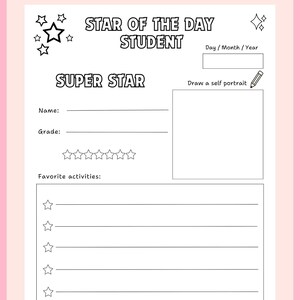 Star of the Day, Week, & Year Student Worksheets for Preschool, Pre-k ...