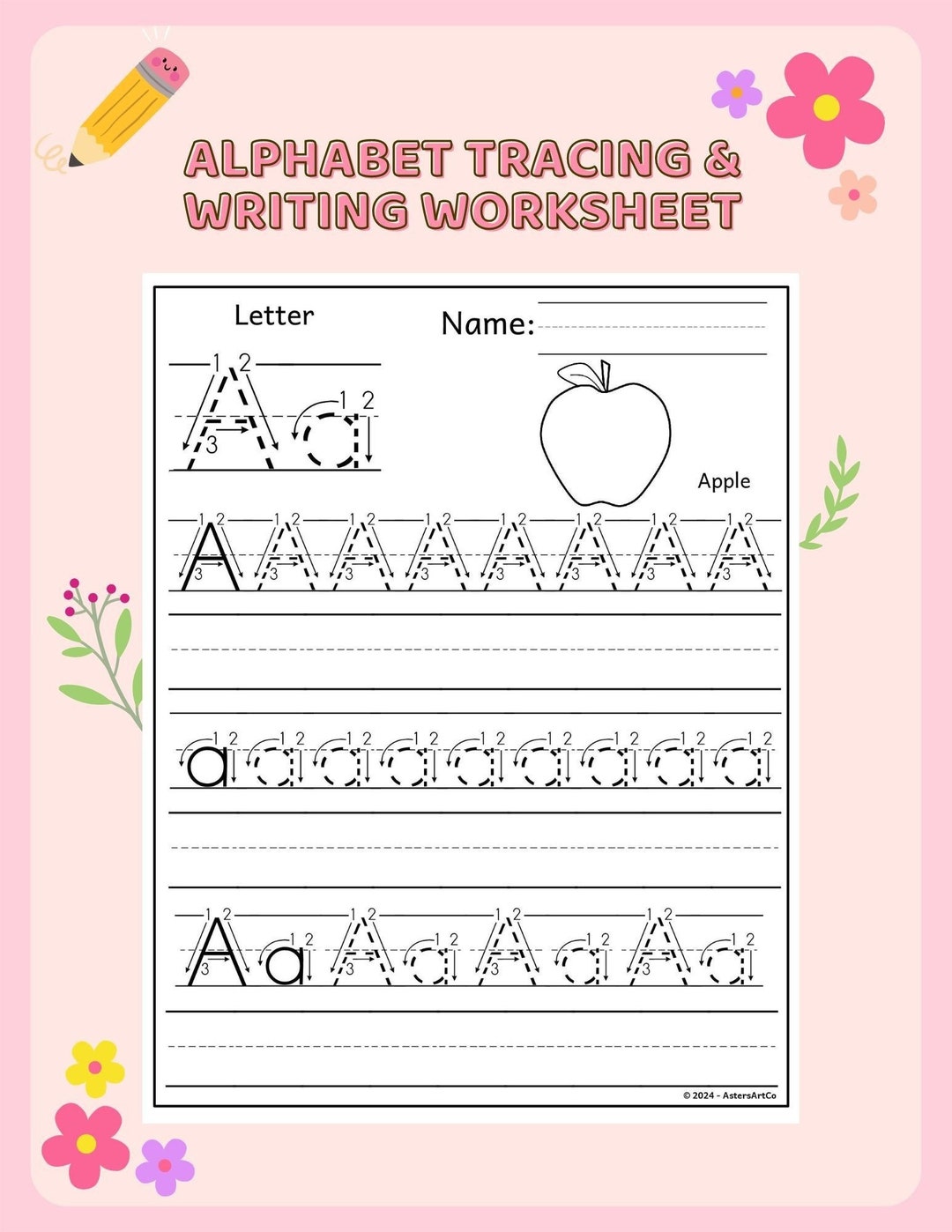Alphabet Tracing & Writing Worksheets From A to Z, Preschool, Pre-k ...