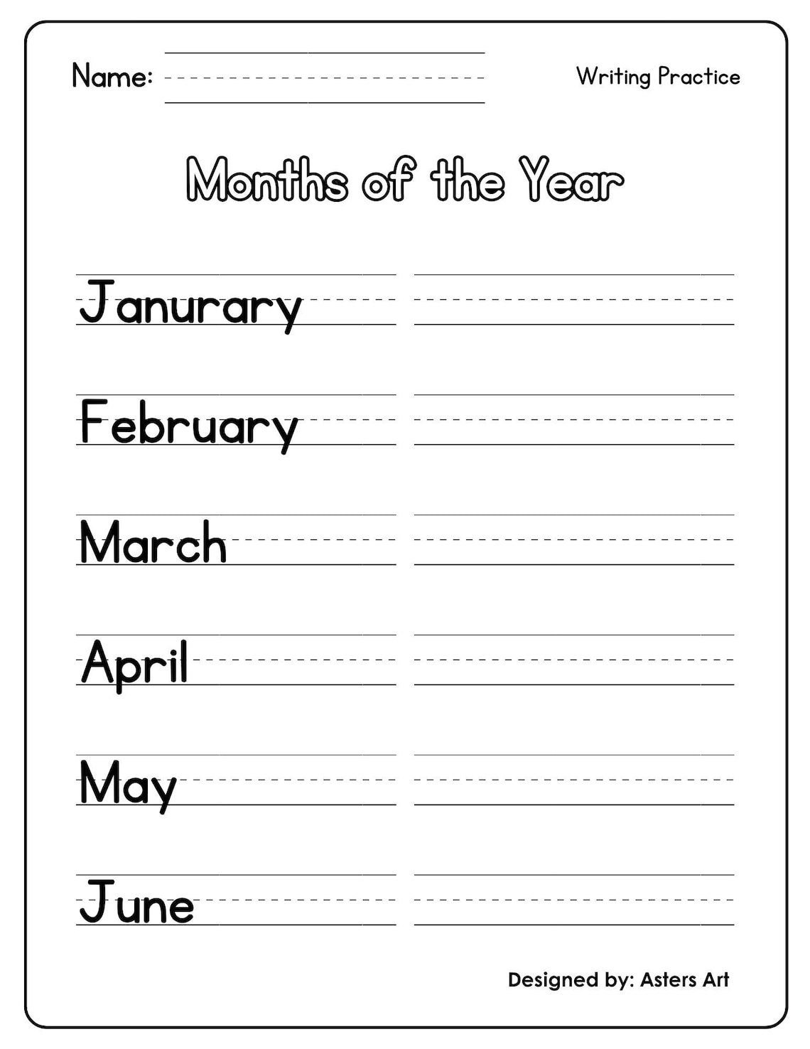 Months of the Year Tracing & Writing Worksheets for Preschool, Pre-k ...