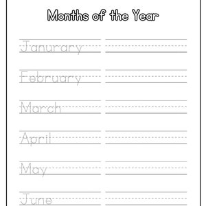 Months of the Year Tracing & Writing Worksheets for Preschool, Pre-k ...