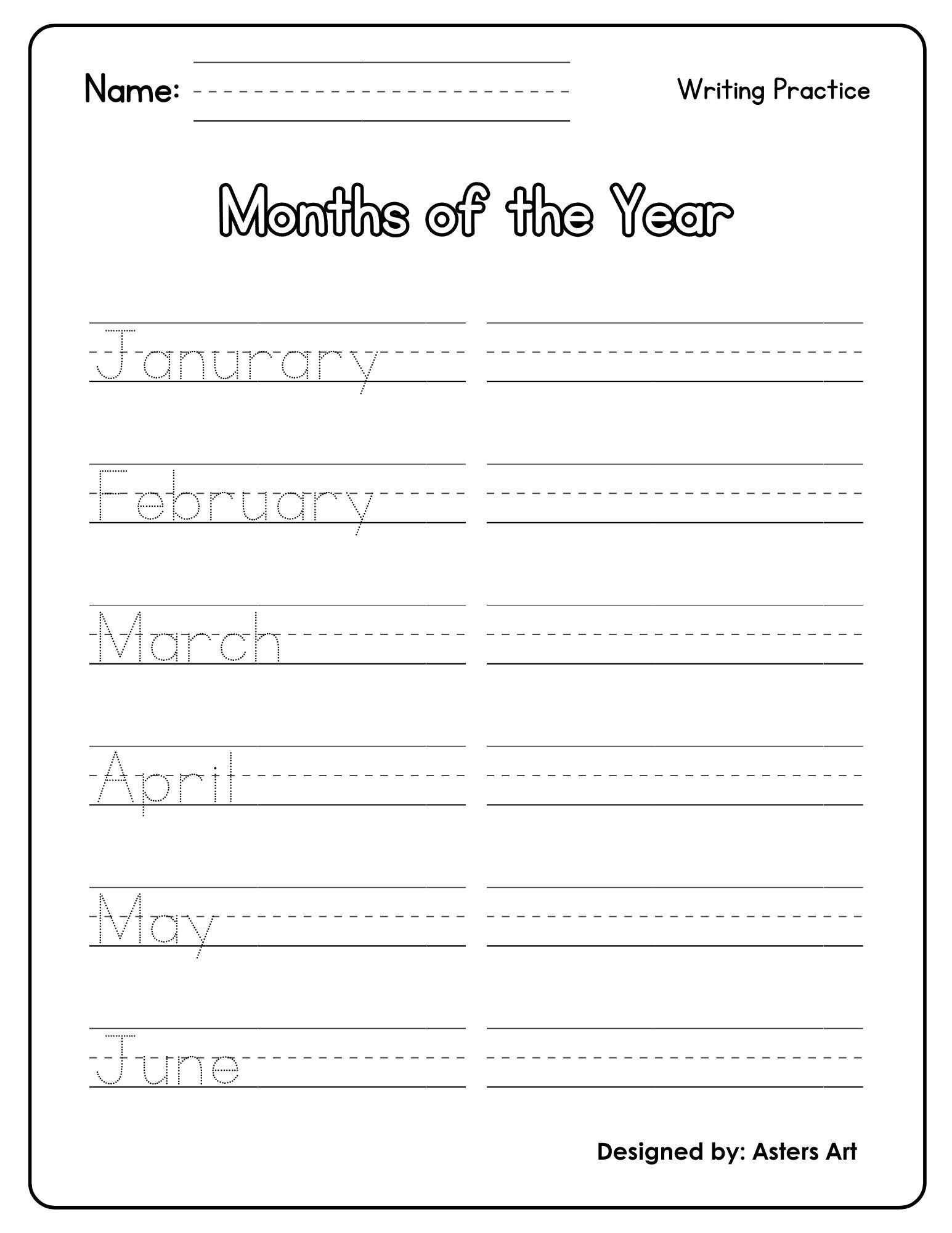 Months of the Year Tracing & Writing Worksheets for Preschool, Pre-k ...
