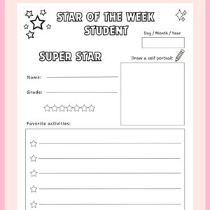 Star of the Day, Week, & Year Student Worksheets for Preschool, Pre-k ...