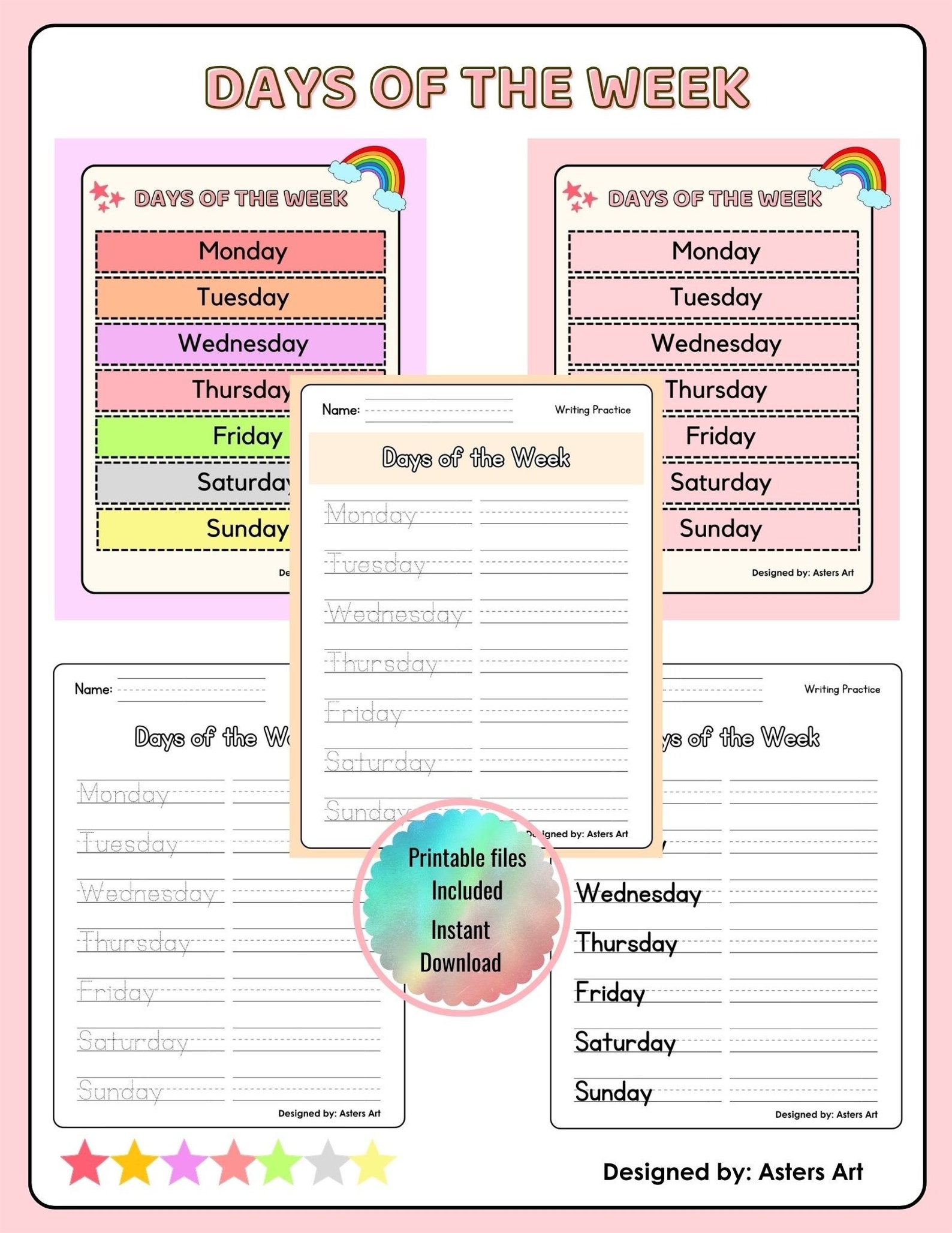 Days of the Week Tracing & Writing Worksheets for Preschool, Pre-k ...
