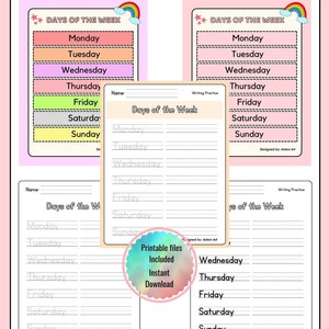Days of the Week Tracing & Writing Worksheets for Preschool, Pre-k ...