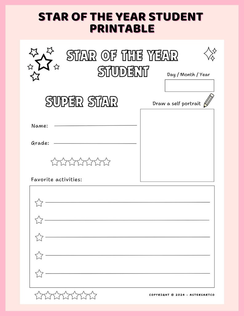 Star of the Day, Week, & Year Student Worksheets for Preschool, Pre-k ...