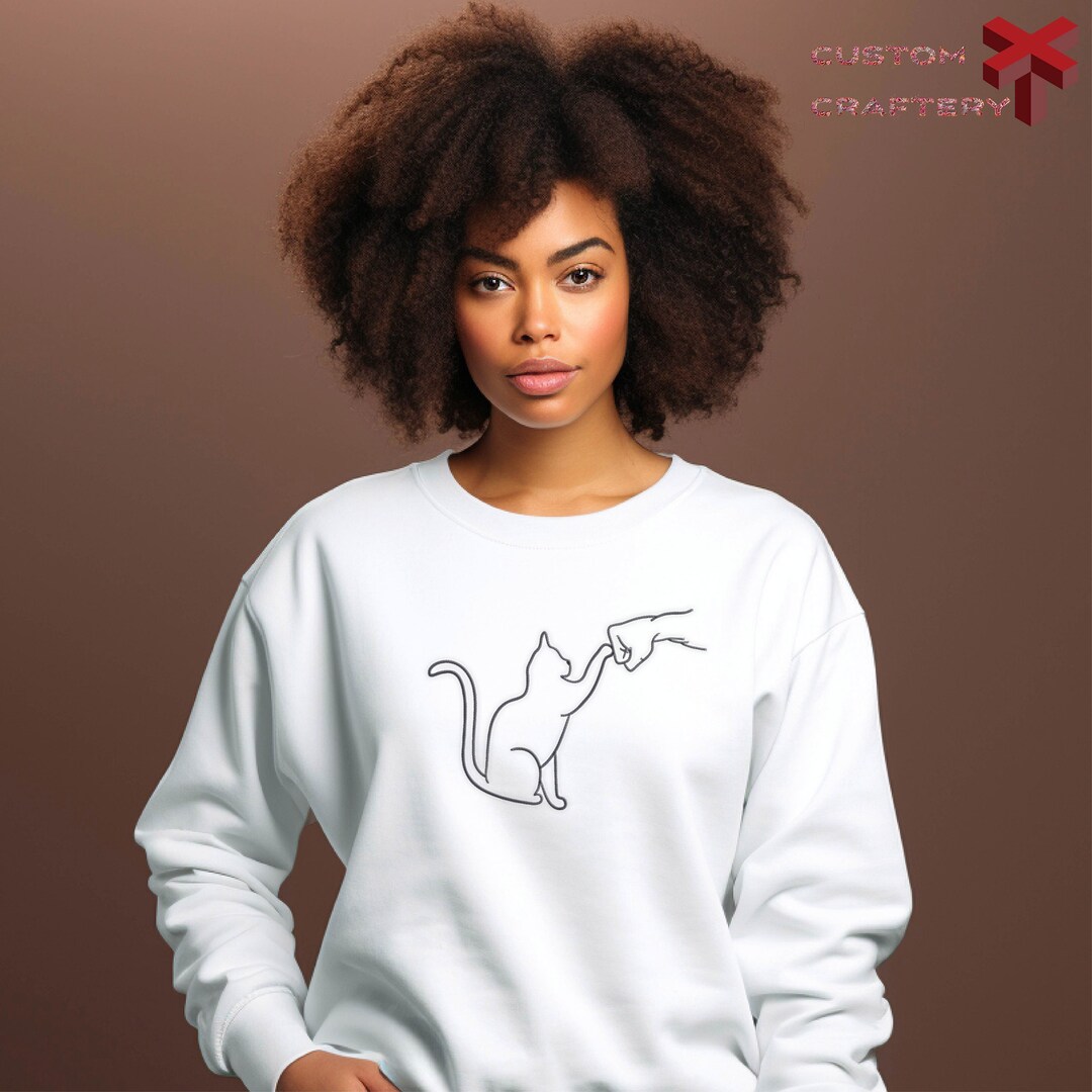 Cat Fist Bump Embroidered Sweatshirt,funny Cat & Human Fist Bumping ...