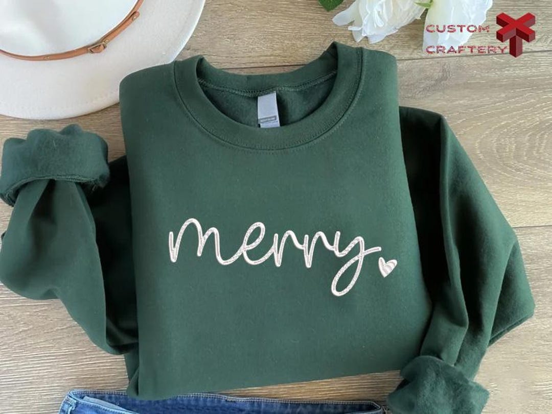 Merry Embroidered Sweatshirt, Christmas Sweatshirt Women, Merry ...