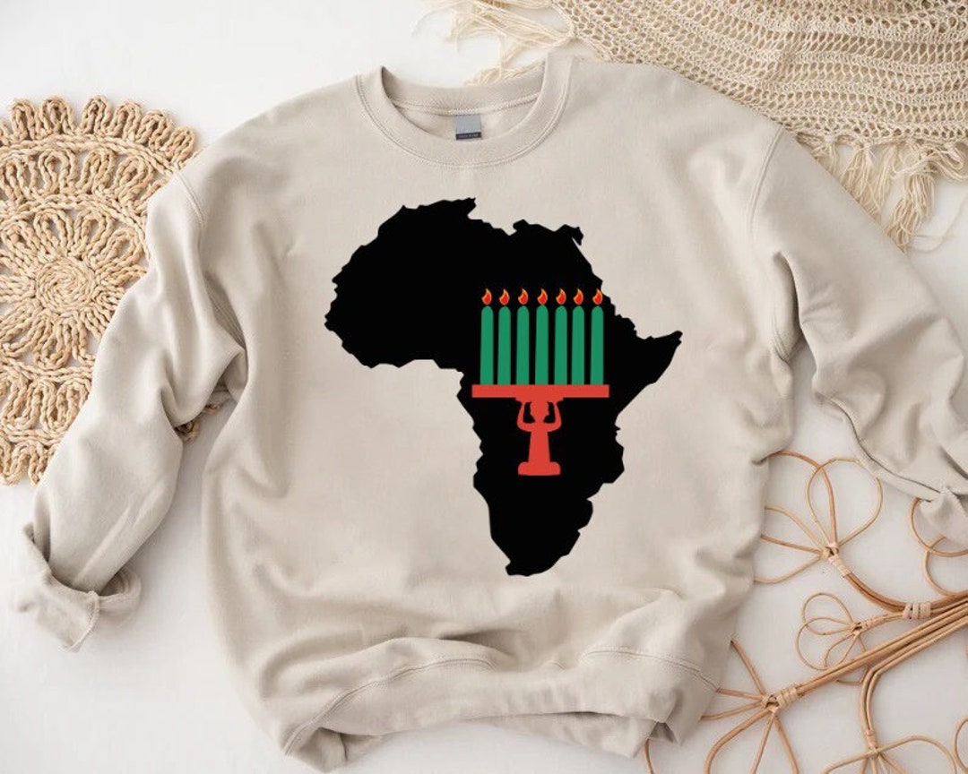 Kwanzaa Sweatshirt, Kwanzaa African Map Sweatshirt, Mishumaa Saba ...