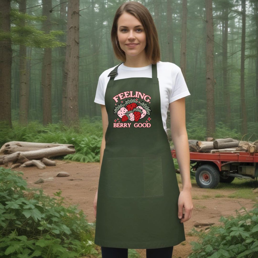 Feeling Berry Good Kitchen Apron, Cute Strawberry Apron With Pocket ...