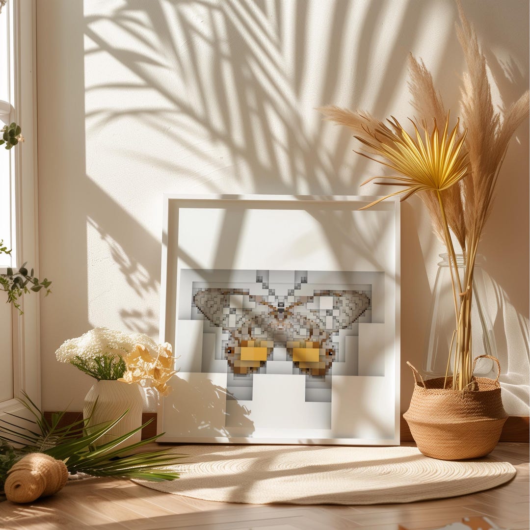 Amber Phantom Butterfly Pixel Art Print | Nature Home Decor (digital ...