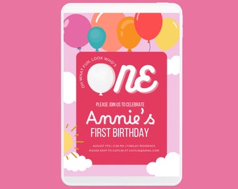 Editable Balloon Birthday Invitation Template Girl Balloon Party Invite ...