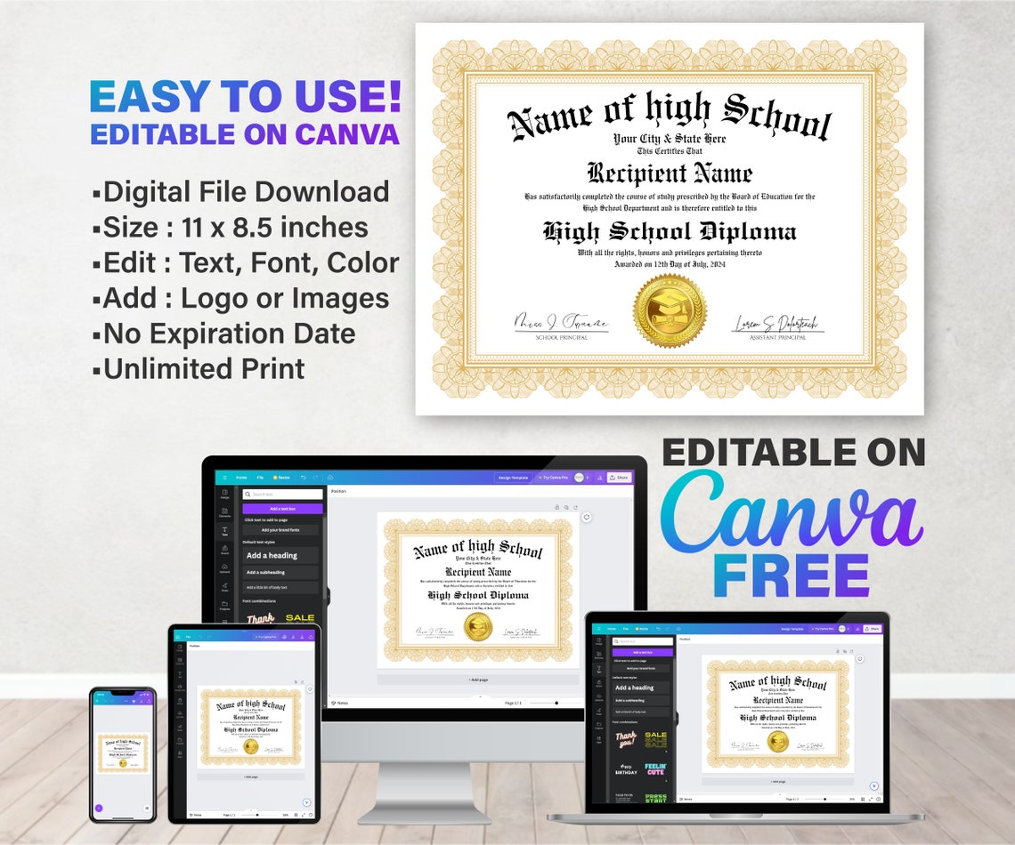 Editable High School Diploma Home School Diploma Editable - Etsy