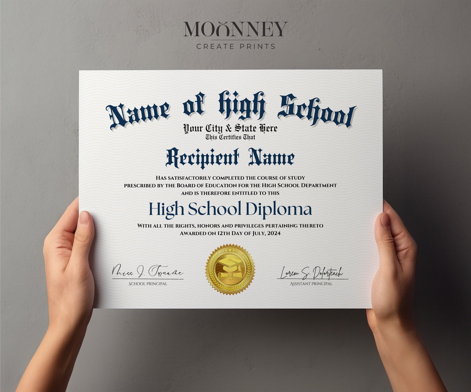 Editable High School Diploma Template: Printable Certificate (digital ...