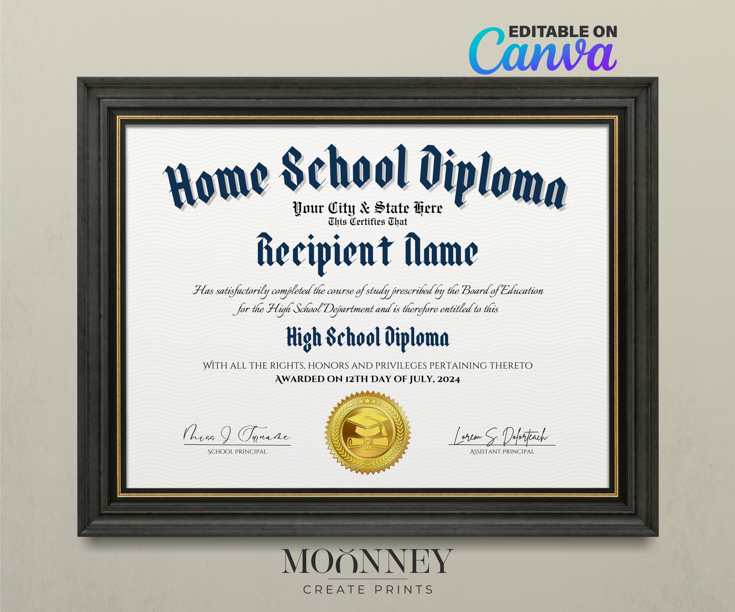Home School Diploma, High School Diploma, Editable Template on Canva ...