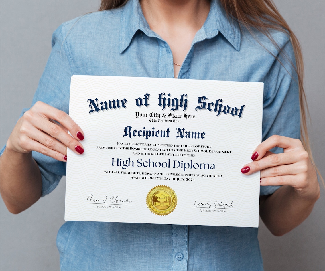 Editable High School Diploma Template: Printable Certificate (digital ...