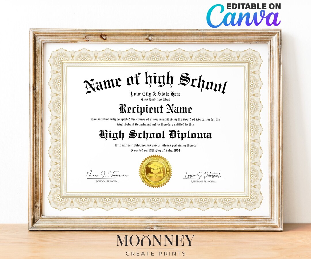 Editable High School Diploma, Home School Diploma, Editable Template on ...