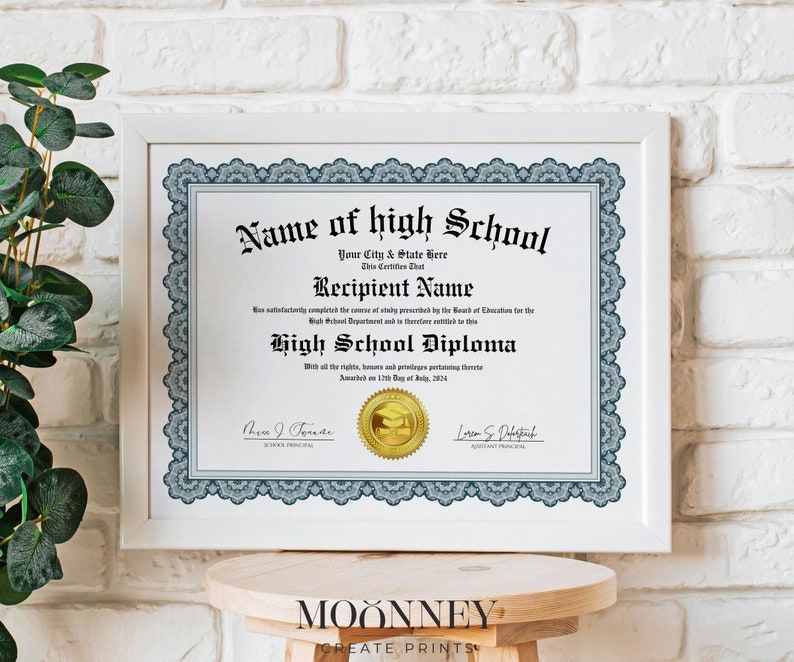 Editable High School Diploma Template: Printable Certificate (digital ...