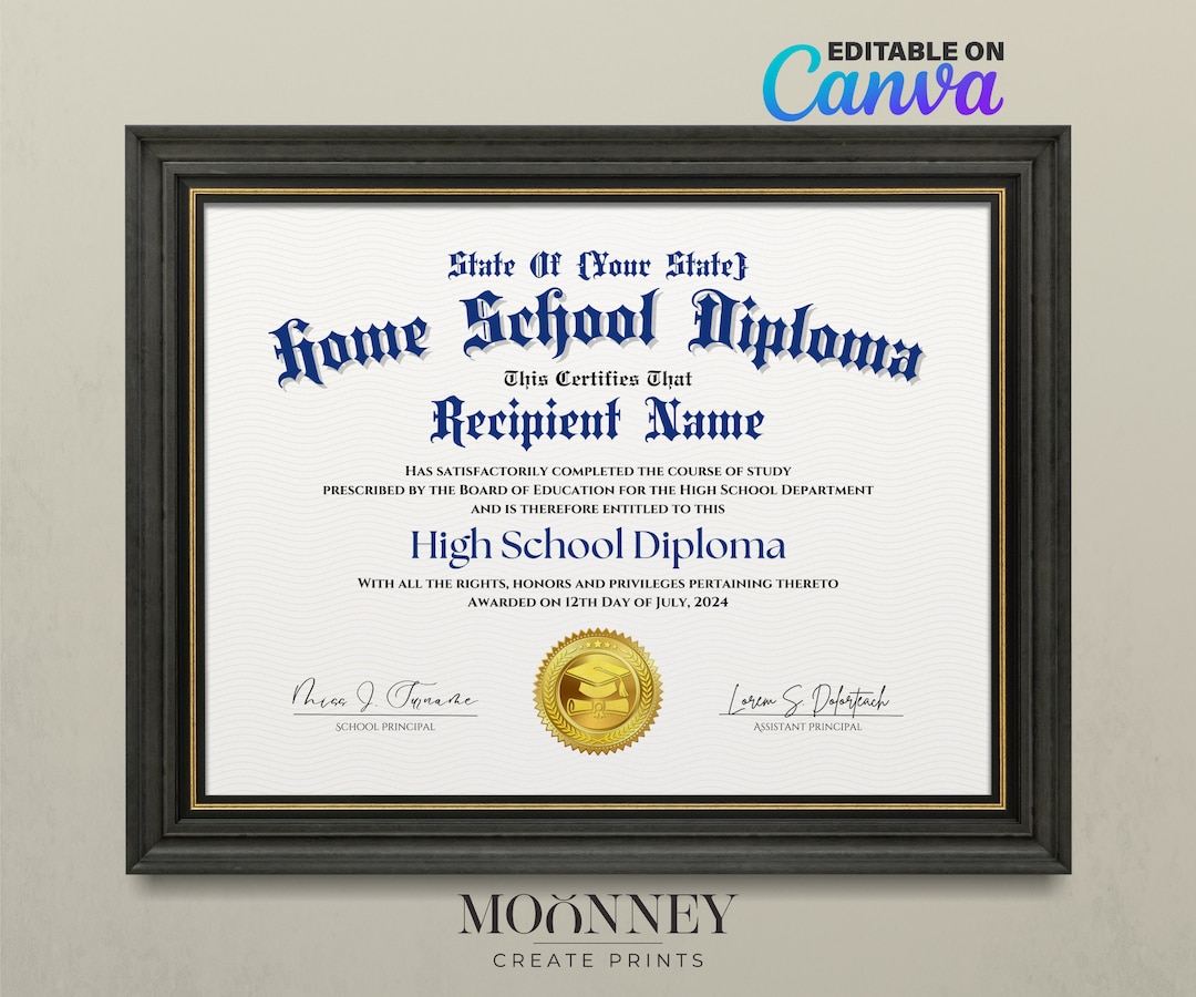 Home School Diploma, High School Diploma, Editable Template on Canva ...