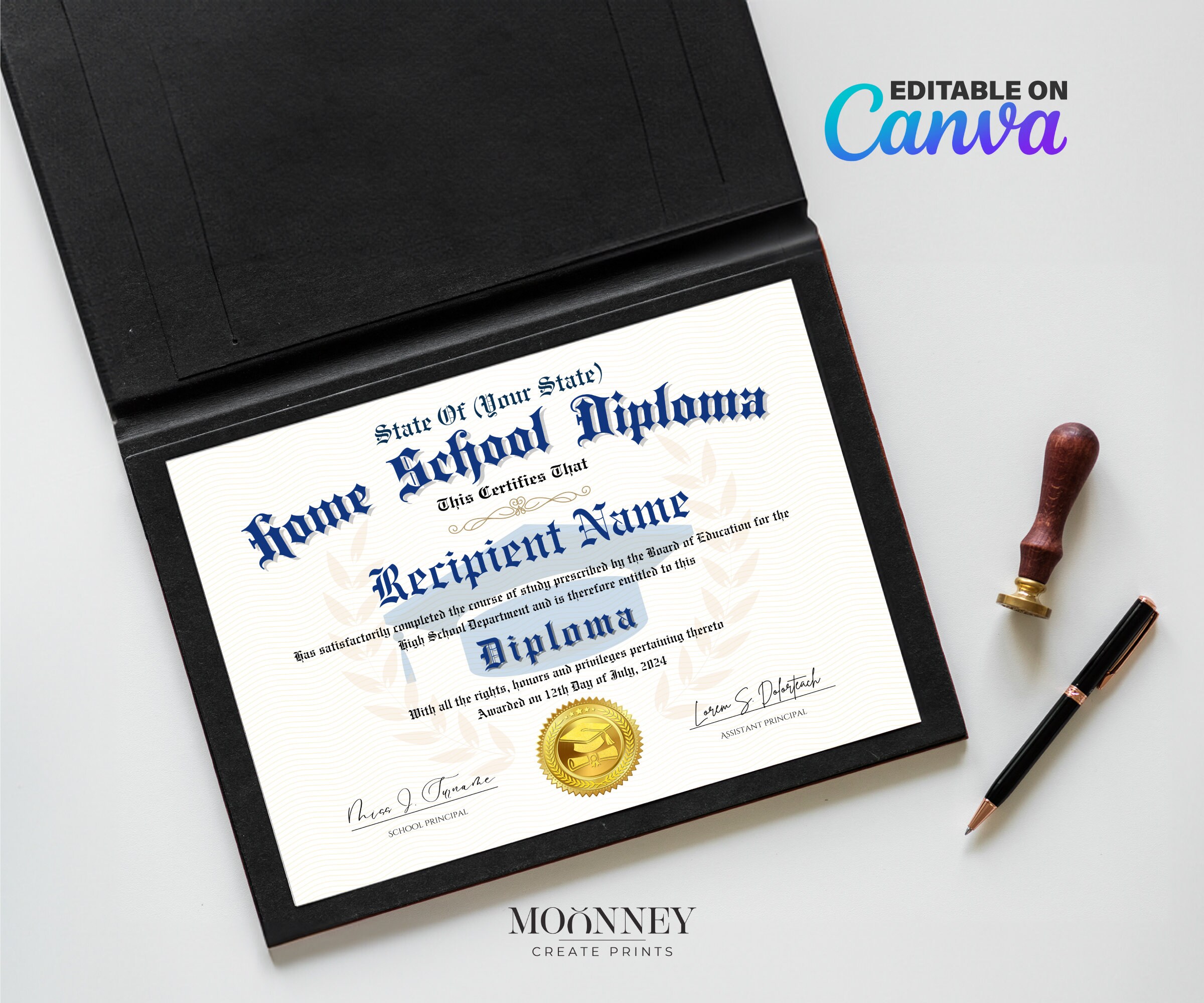 Home School Diploma, High School Diploma, Editable Template on Canva ...