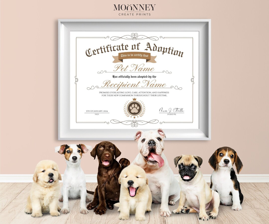 Editable Pet Adoption Certificate Template (digital Download) - Etsy