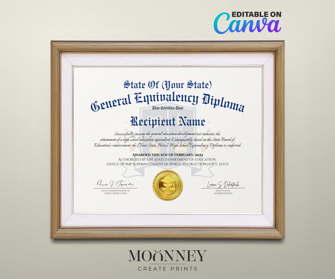 Custom Diploma, Editable Diploma, Ged Diploma, High School, Ged ...