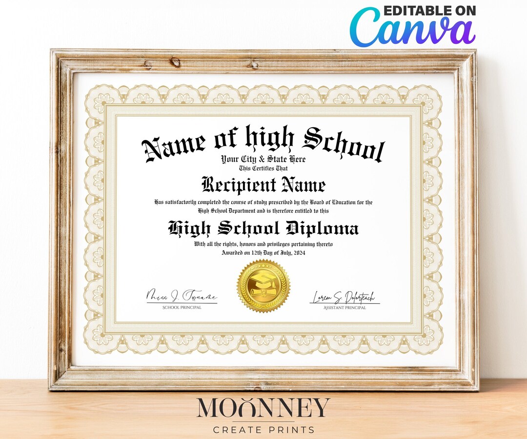 Editable High School Diploma With Gold Seal, Home School Diploma ...