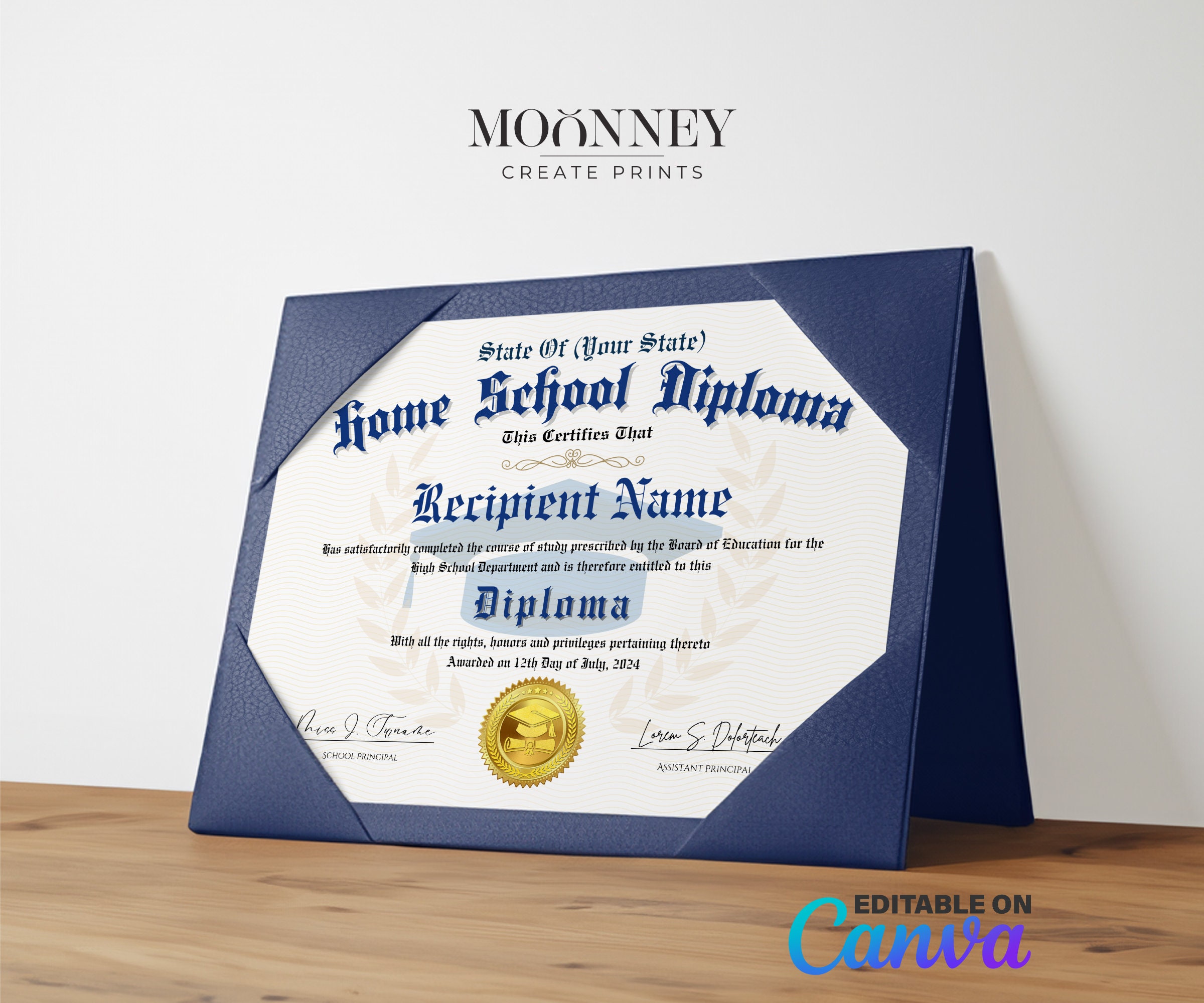 Home School Diploma, High School Diploma, Editable Template on Canva ...