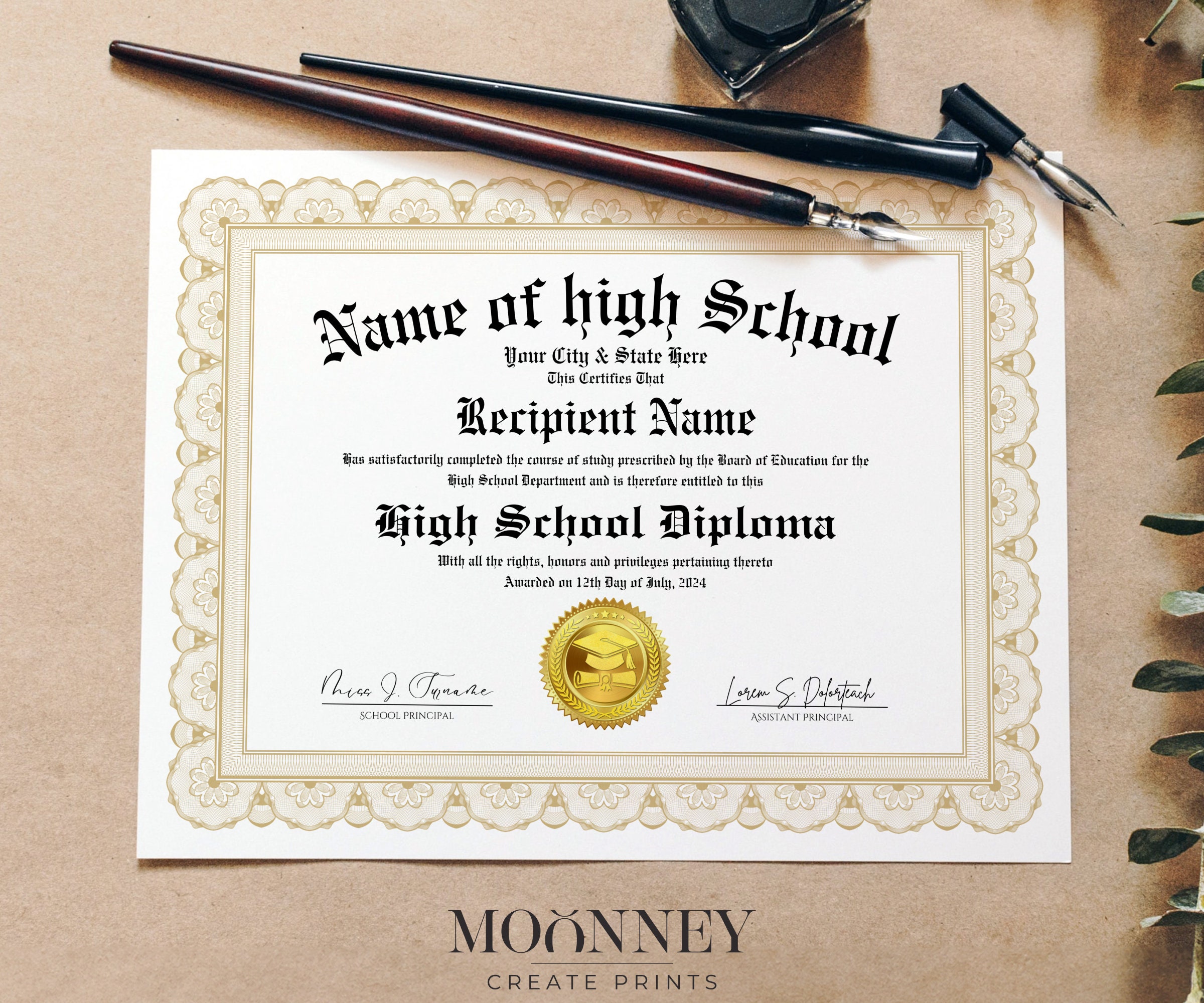 Editable High School Diploma With Gold Seal, Home School Diploma ...
